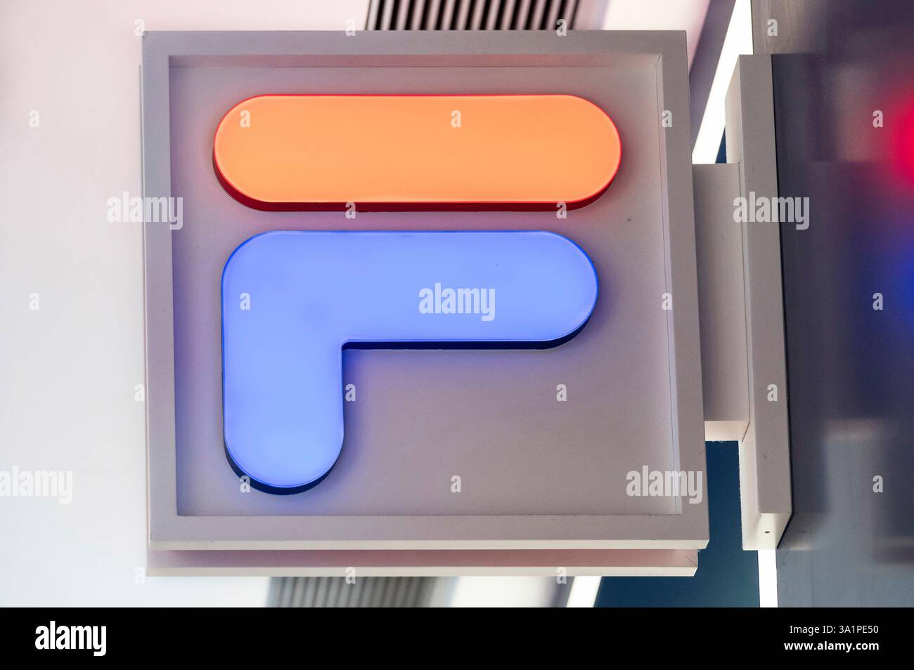 Italian sporting goods brand, Fila, logo sign is seen outside its store ...