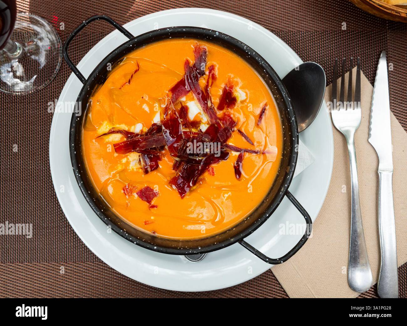 Cordoban salmorejo with ham and egg shavings Stock Photo - Alamy