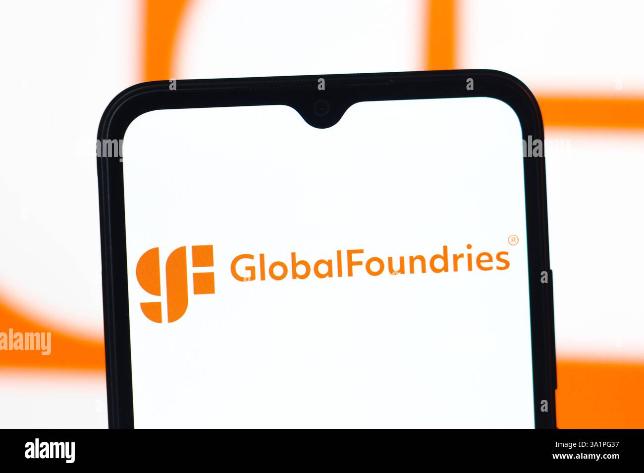 In this photo illustration, the GlobalFoundries (GF) logo is seen ...
