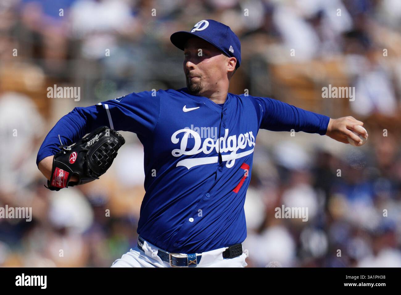 Los Angeles Dodgers starting pitcher Blake Snell throws against the ...