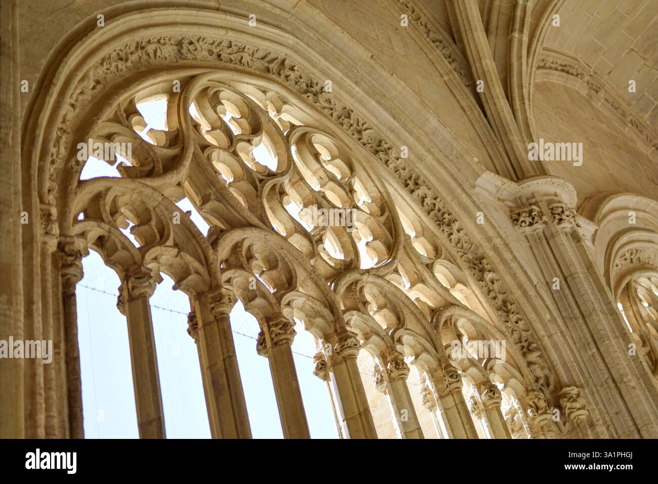 Polylabulated pointed arches inside gothic cathedral in limestone with ...