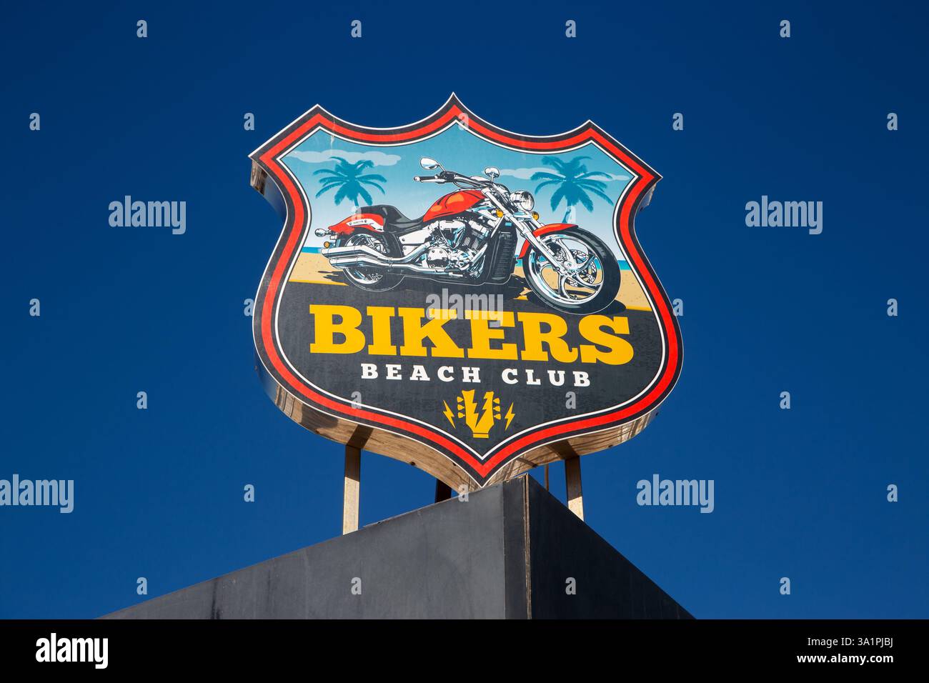 Bikers beach club bar at Playa Blanca in the Spanish Canary island of ...