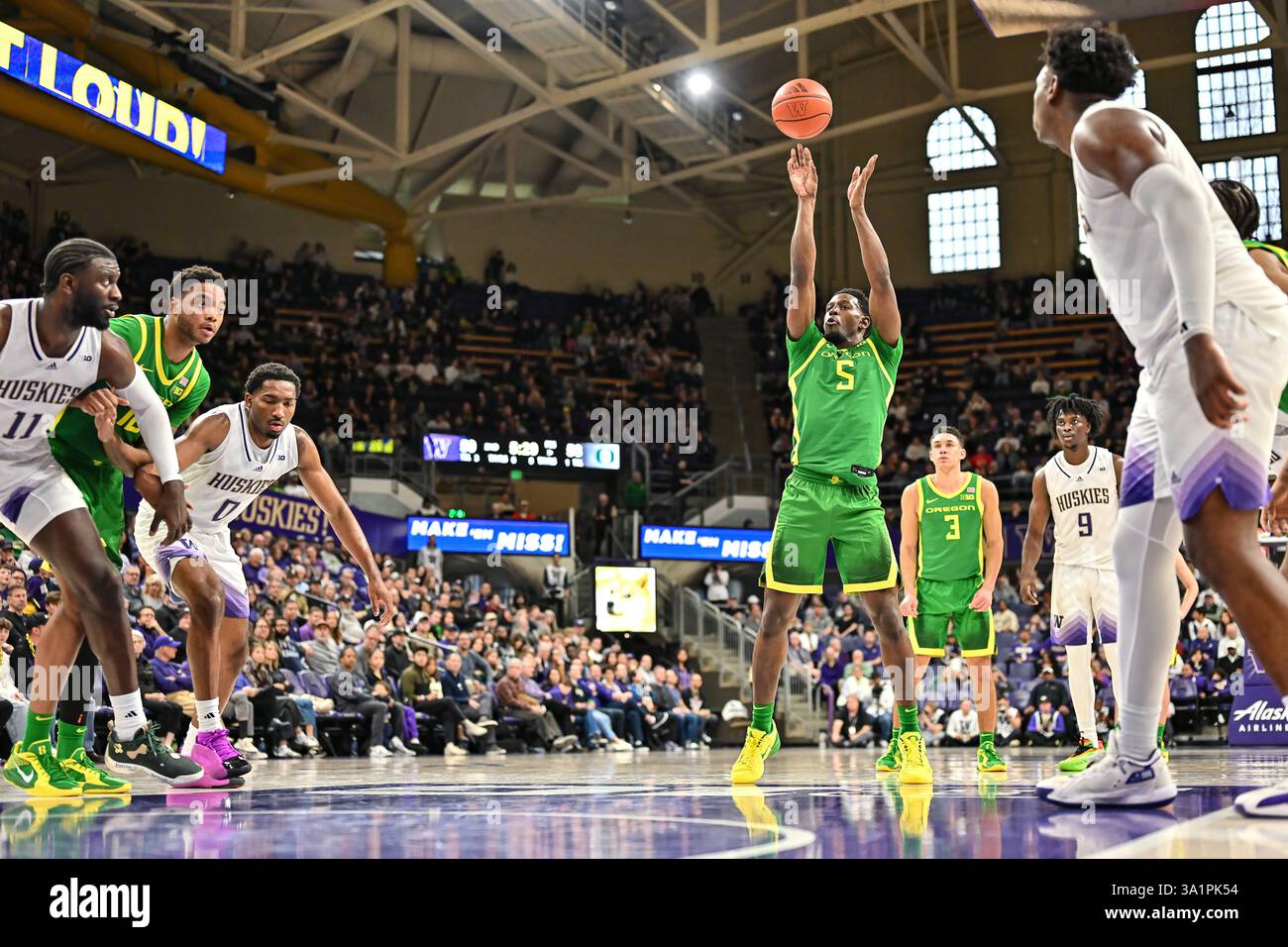 March 09, 2025: Oregon Ducks guard TJ Bamba (5) shoots a free throw ...