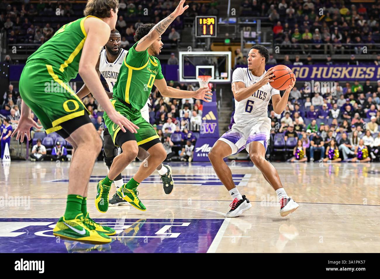 March 09, 2025: Washington Huskies guard Tyree Ihenacho (6) looks to ...