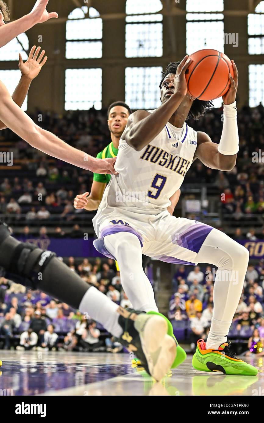 March 09, 2025: Washington Huskies guard Zoom Diallo (9) looks for the ...