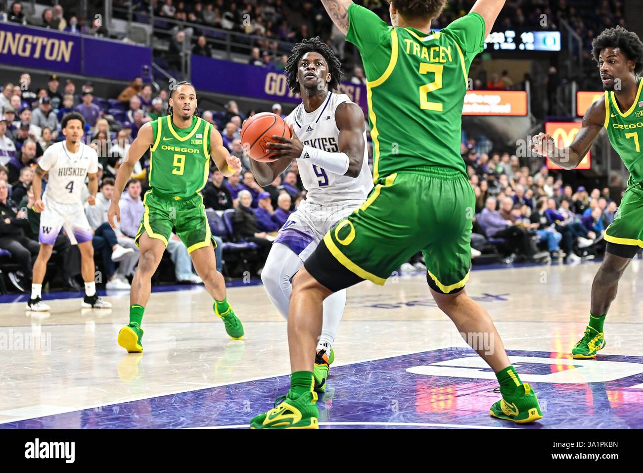 March 09, 2025: Washington Huskies guard Zoom Diallo (9) looks at the ...