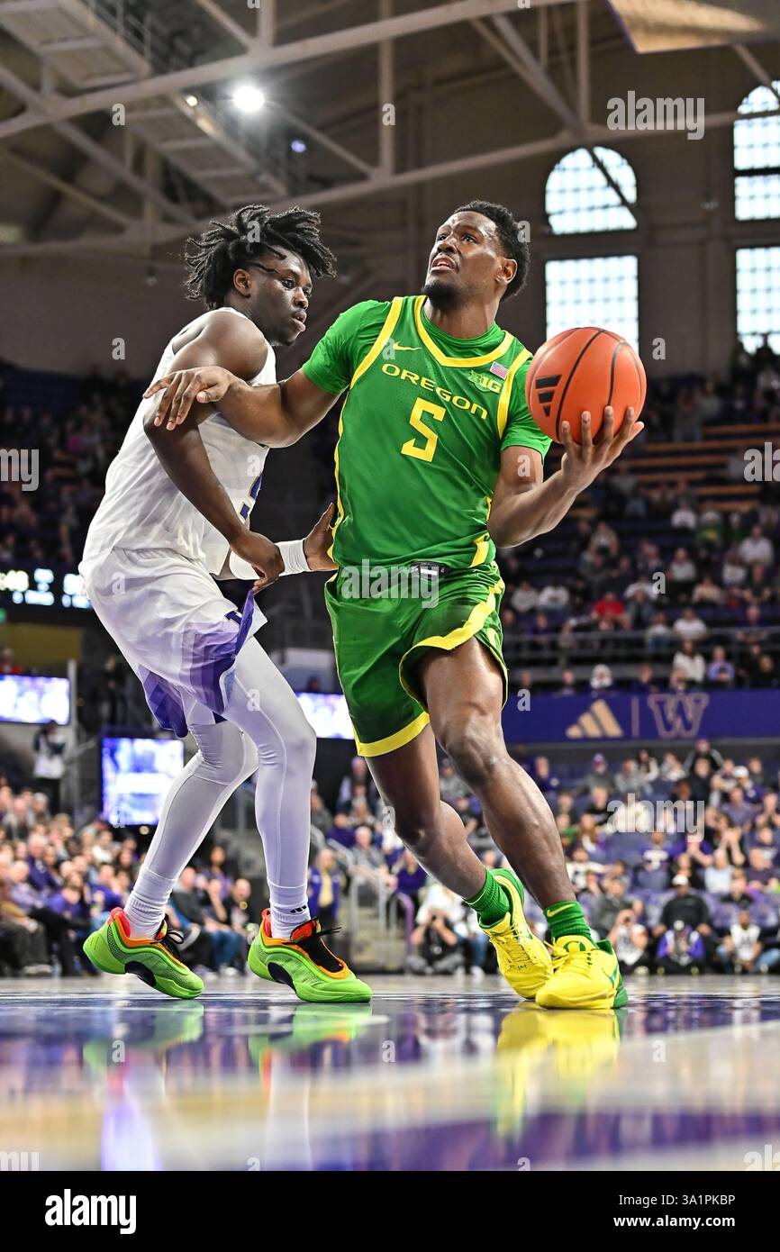 March 09, 2025: Oregon Ducks guard TJ Bamba (5) moves the ball during ...