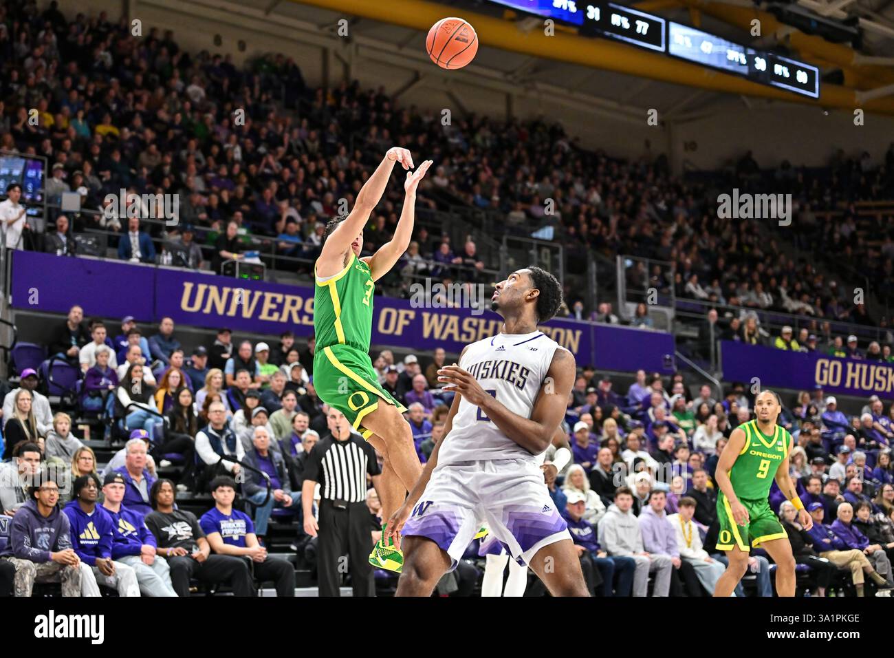 March 09, 2025: Oregon Ducks guard Jackson Shelstad (3) takes a jump ...