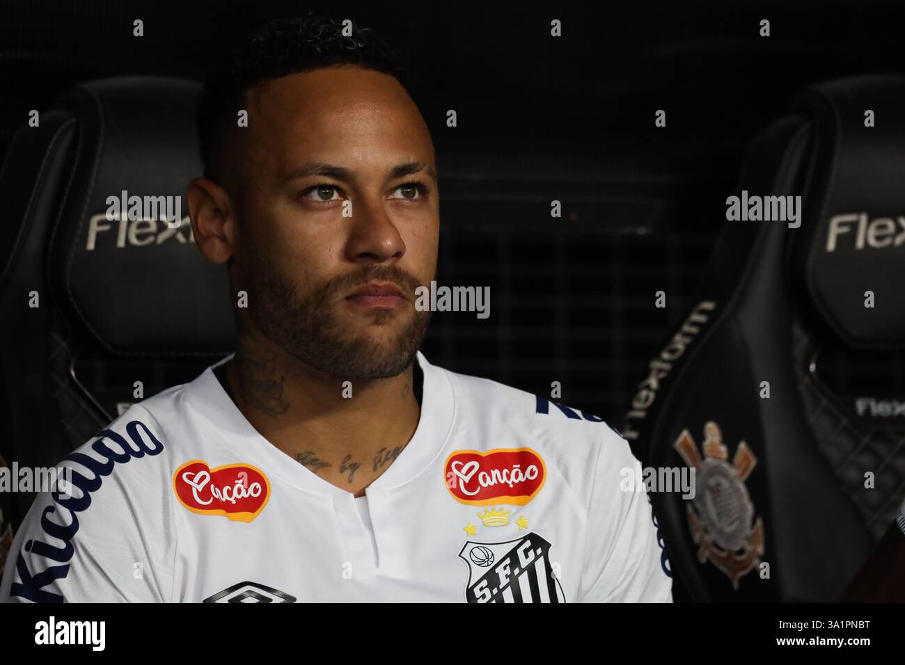 Neymar from Santos starts the match against Corinthians on the bench in ...