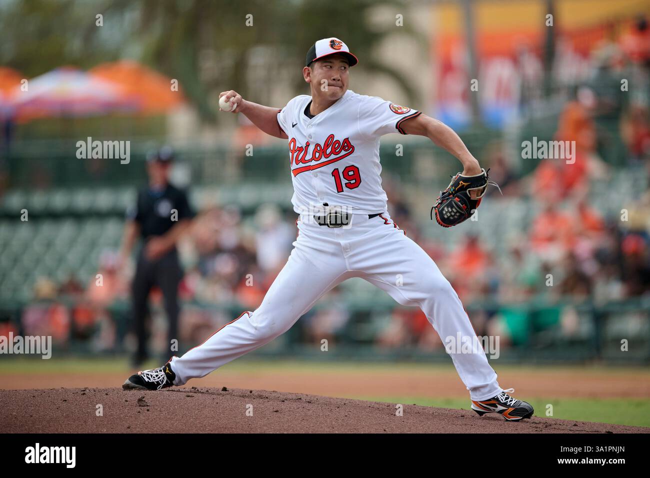 Baltimore Orioles pitcher Tomoyuki Sugano (19) delivers a pitch during ...