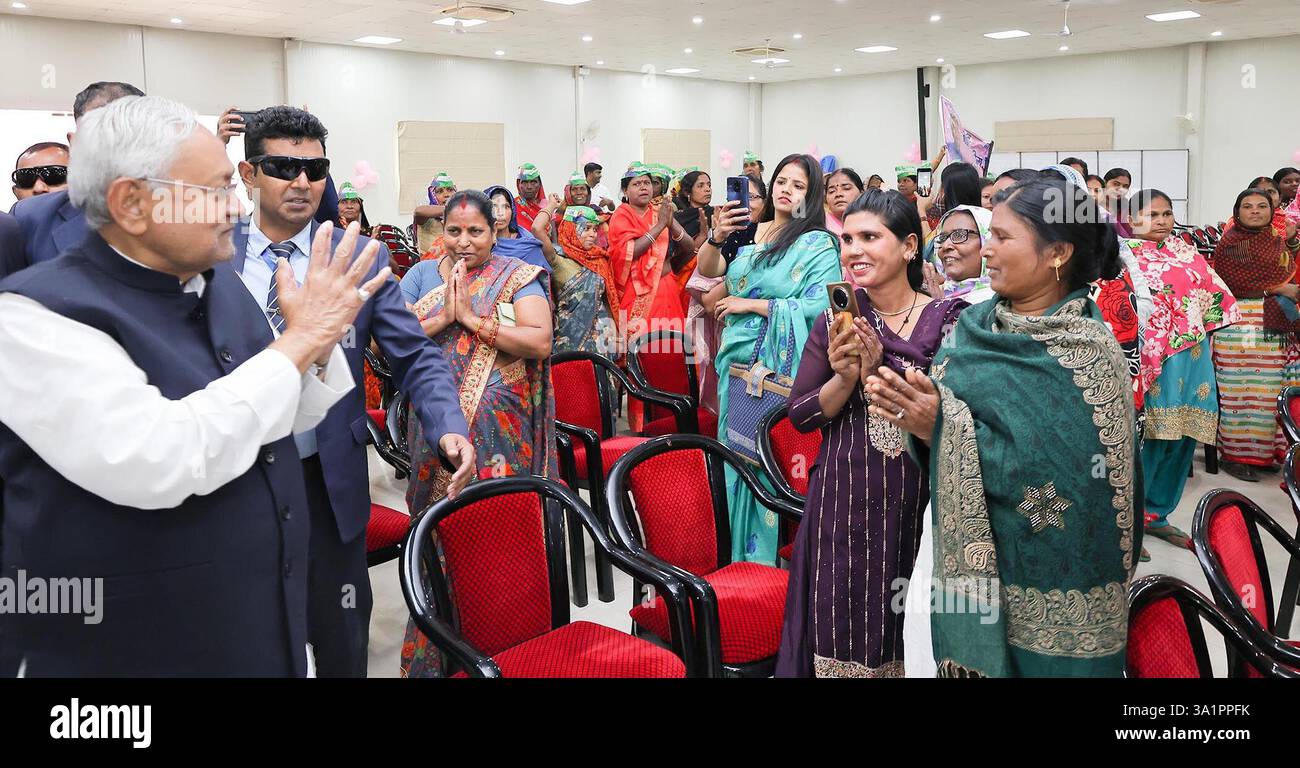 PATNA, INDIA - MARCH 8: Bihar Chief Minister Nitish Kumar interacting ...