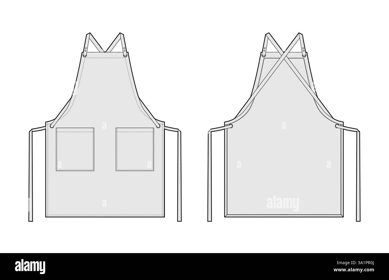 Aprons Cross-Back straps technical fashion illustration. Chef uniform ...