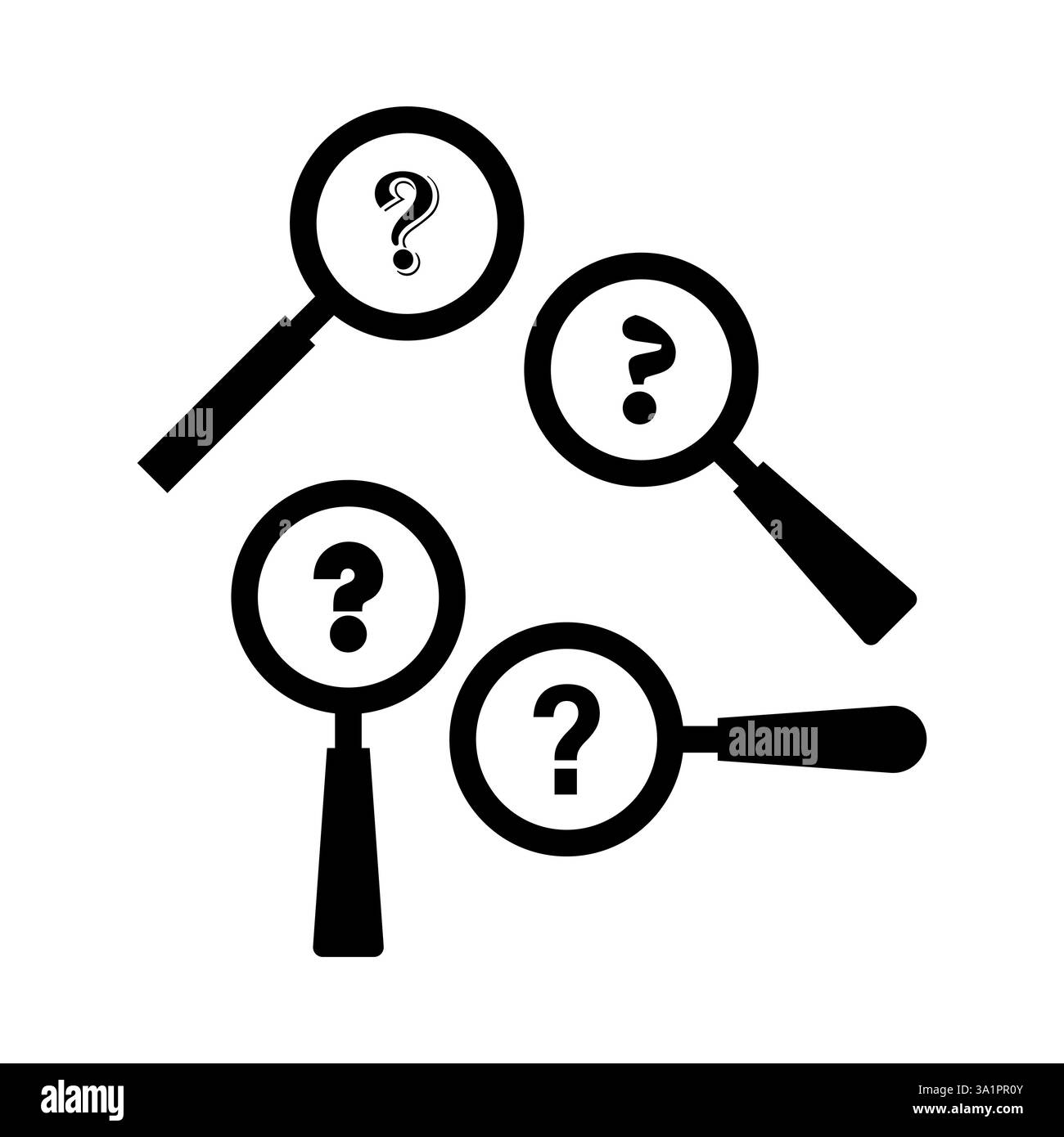 Magnifying glass icon. Question mark focus. Search inquiry sign. Black ...