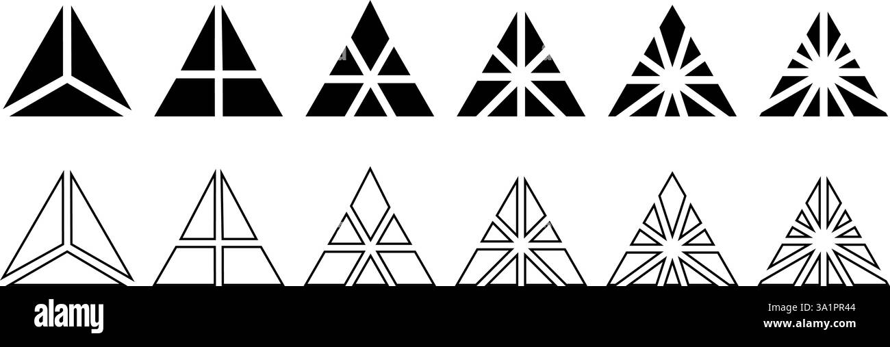 Set of triangular geometric shapes divided into sectors from 3 to 10 ...