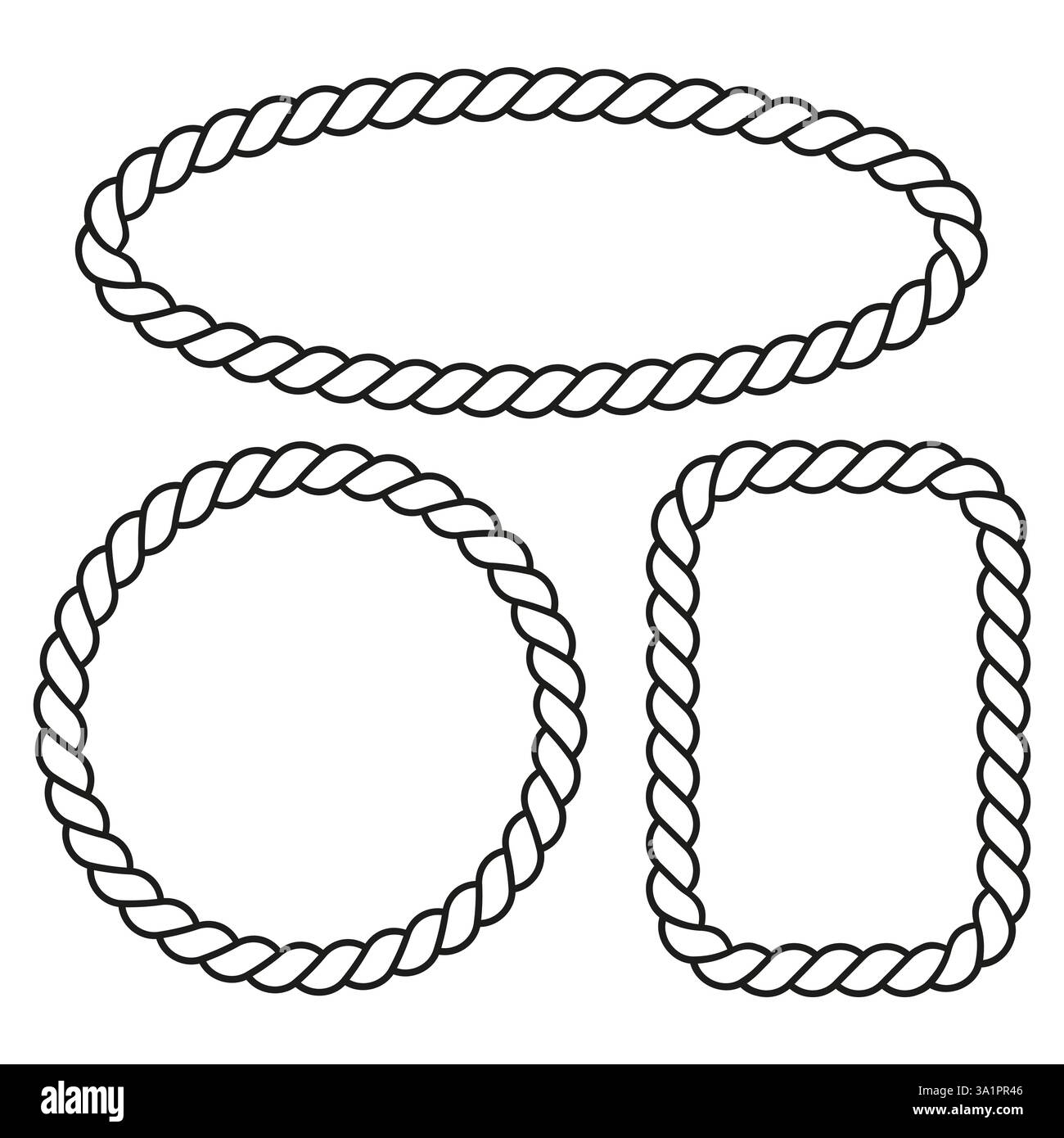 Rope frame icons. Black vector symbols. Twisted line shapes. White ...