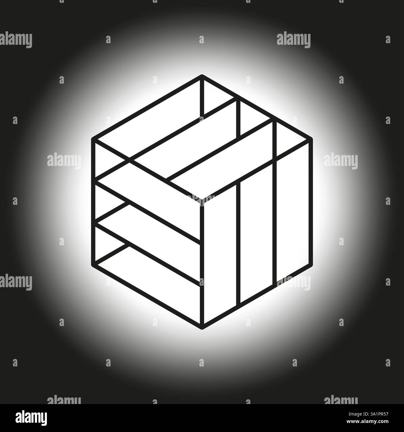 Impossible cube shape. Optical illusion figure. Geometric abstract vector. Black gradient ...