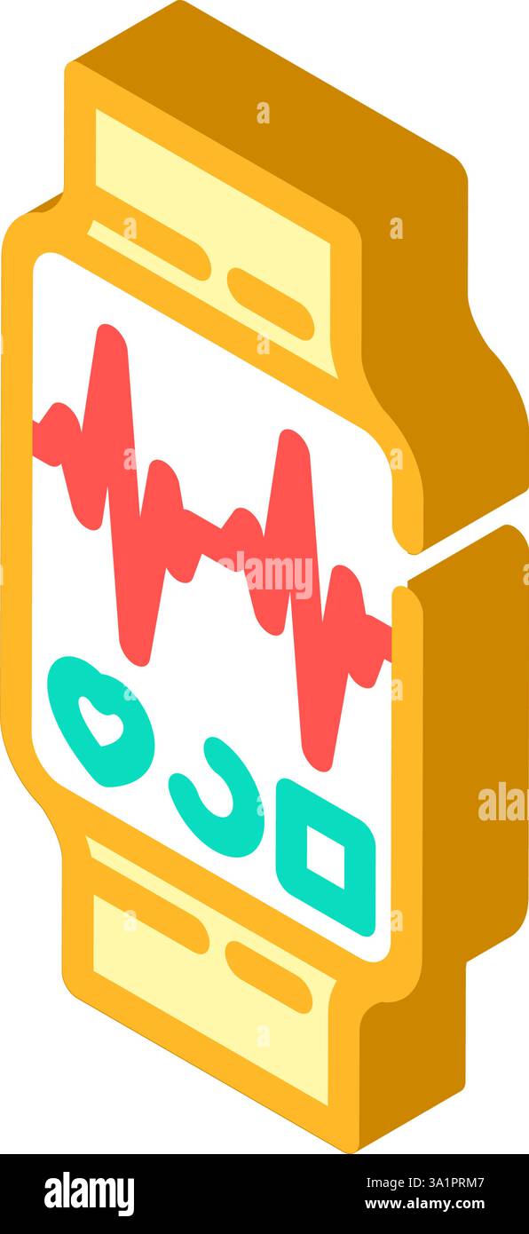 pulse graph watch screen wearable fitness isometric icon vector ...