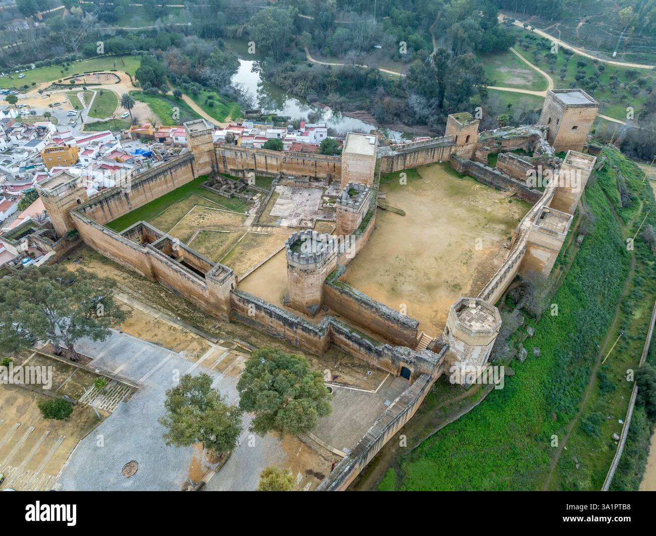Aerial view of Moorish and Gothic Architecture in Alcalá de Guadaíra ...