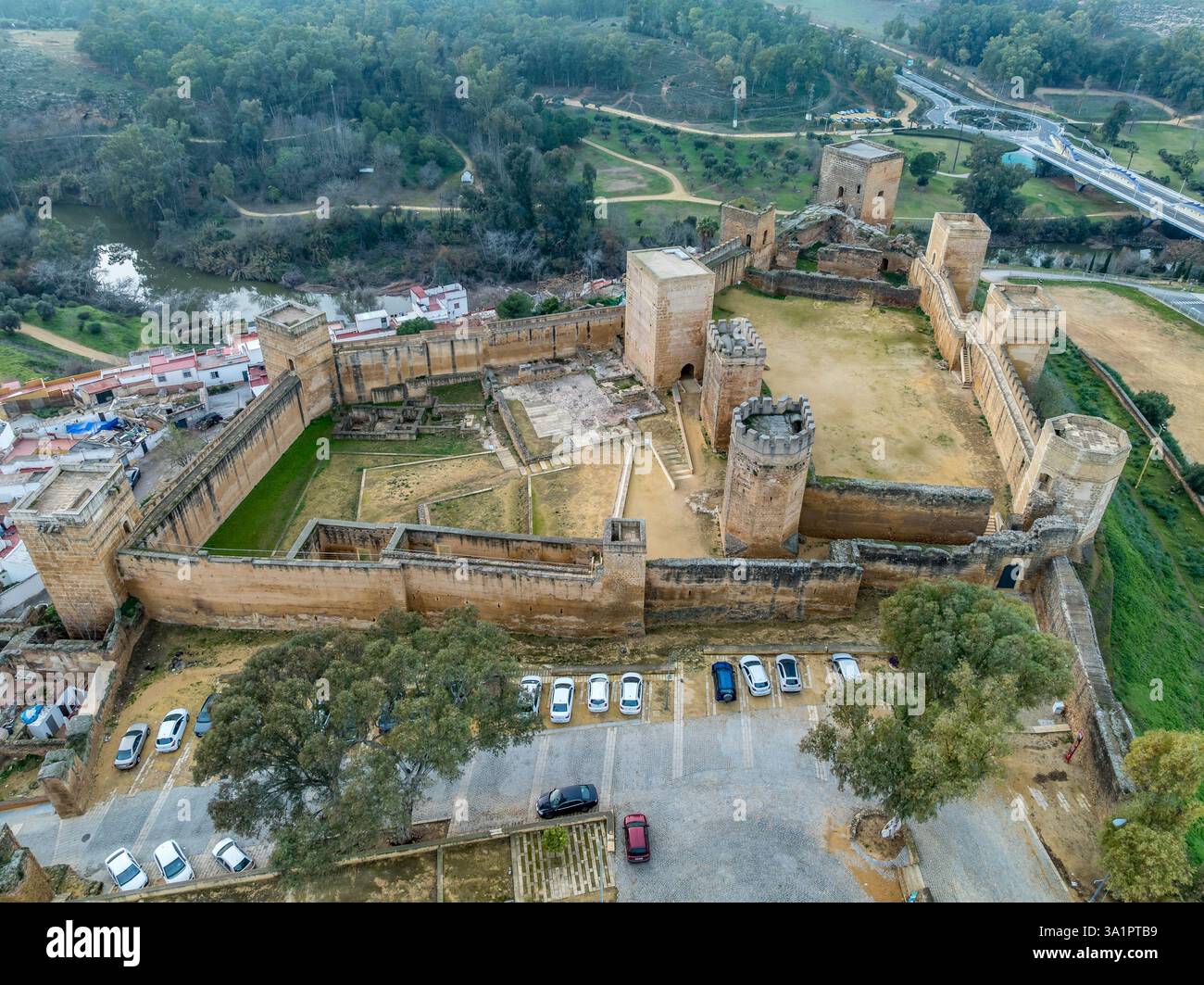 Aerial view of Moorish and Gothic Architecture in Alcalá de Guadaíra ...
