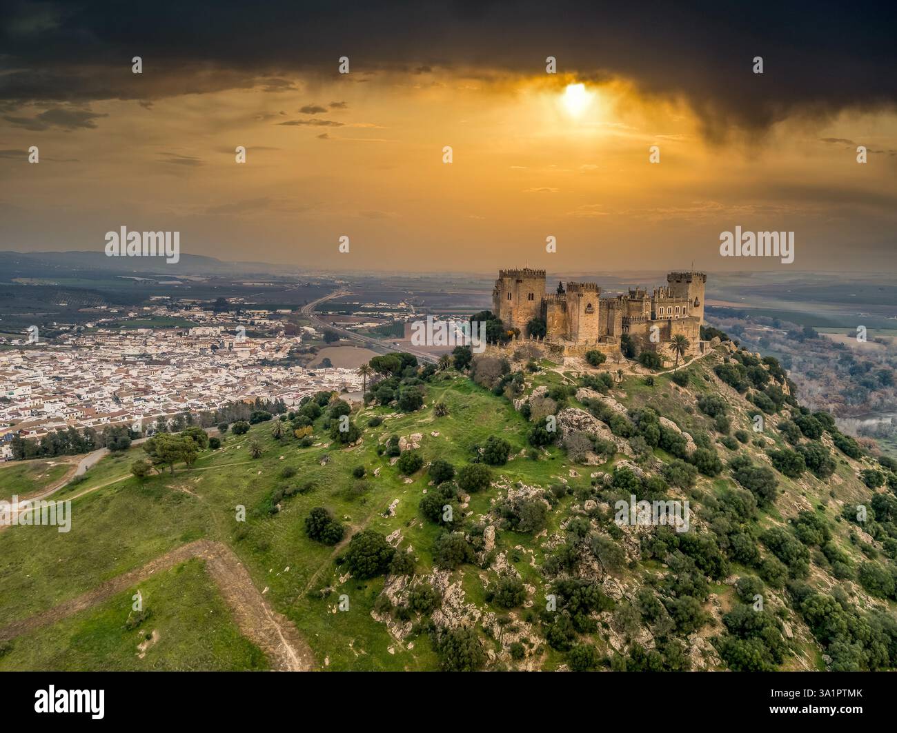 Aerial view of Almodovar castle above Almodovar del Rio Spain, Gothic ...