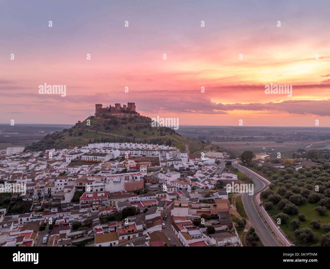 Aerial view of Almodovar castle above Almodovar del Rio Spain, Gothic ...