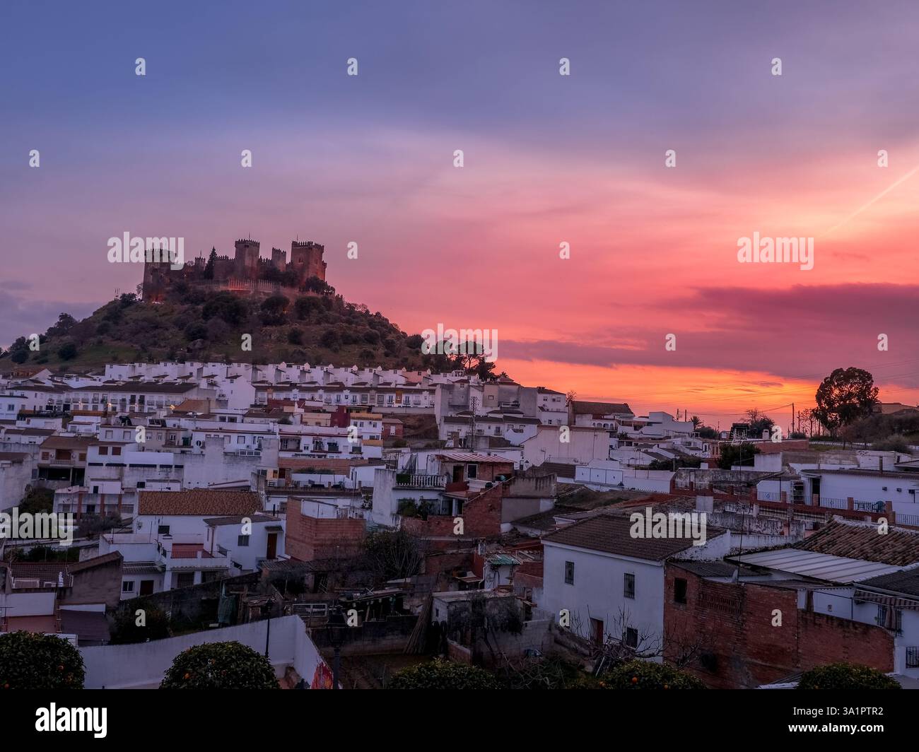 Aerial view of Almodovar castle above Almodovar del Rio Spain, Gothic ...