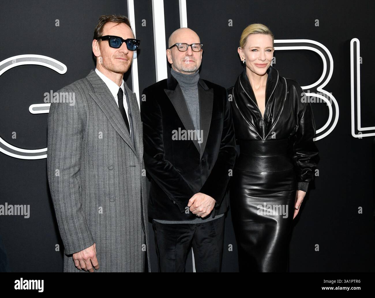 Michael Fassbender, left, Steven Soderbergh and Cate Blanchett attend ...