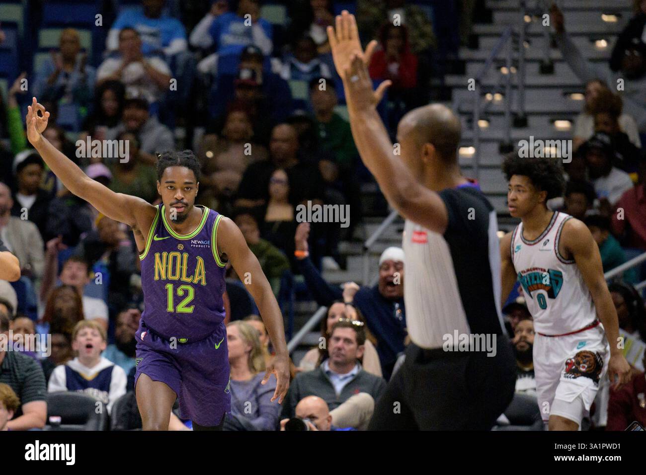 New Orleans Pelicans guard Antonio Reeves (12) celebrates a three-point ...