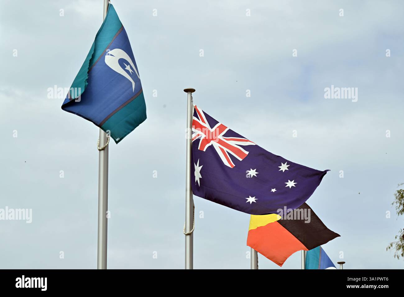 Canberra, Australia. 10th Mar, 2025. The Torres Straits flag, the ...