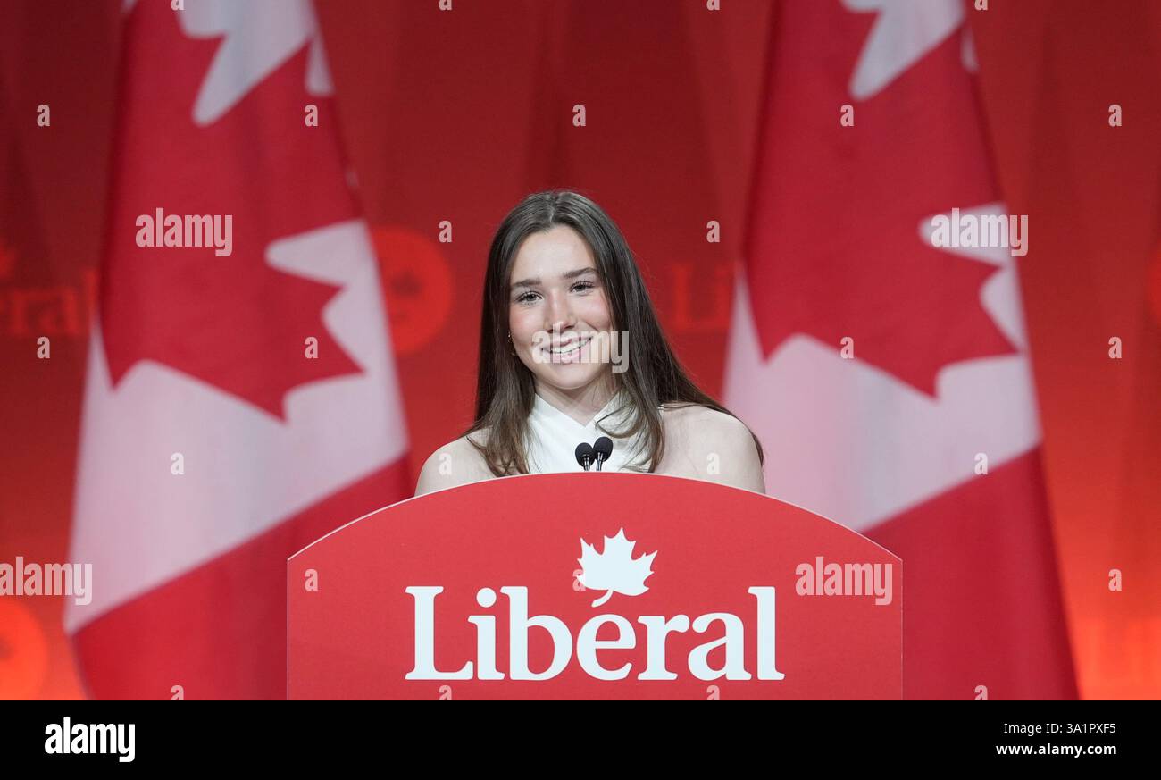 Ottawa, Canada. 09th Mar, 2025. Ella-Grace Trudeau speaks as she ...