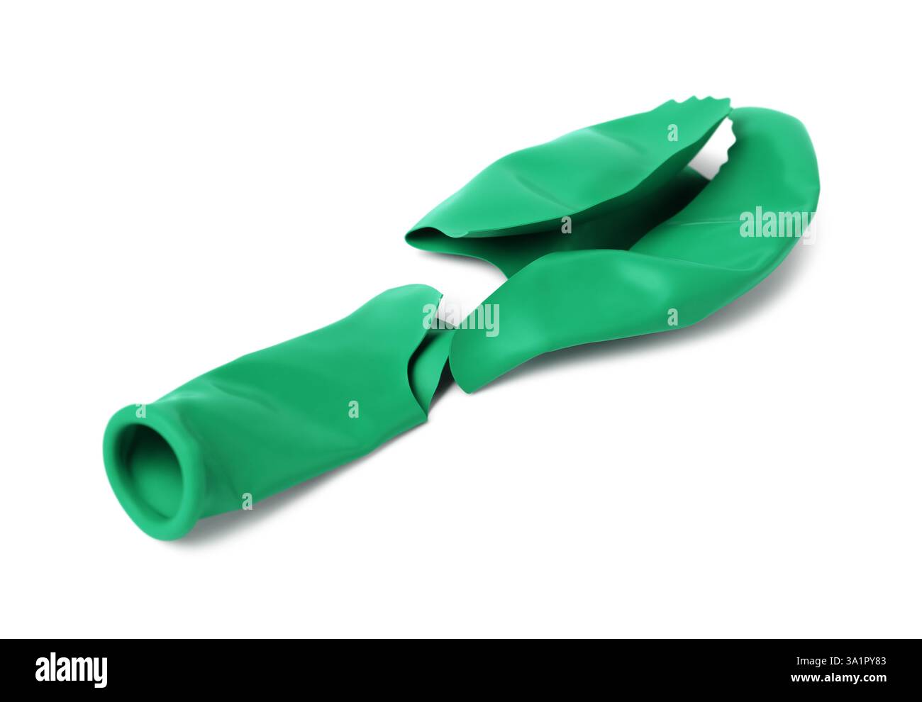 One green popped balloon isolated on white Stock Photo - Alamy