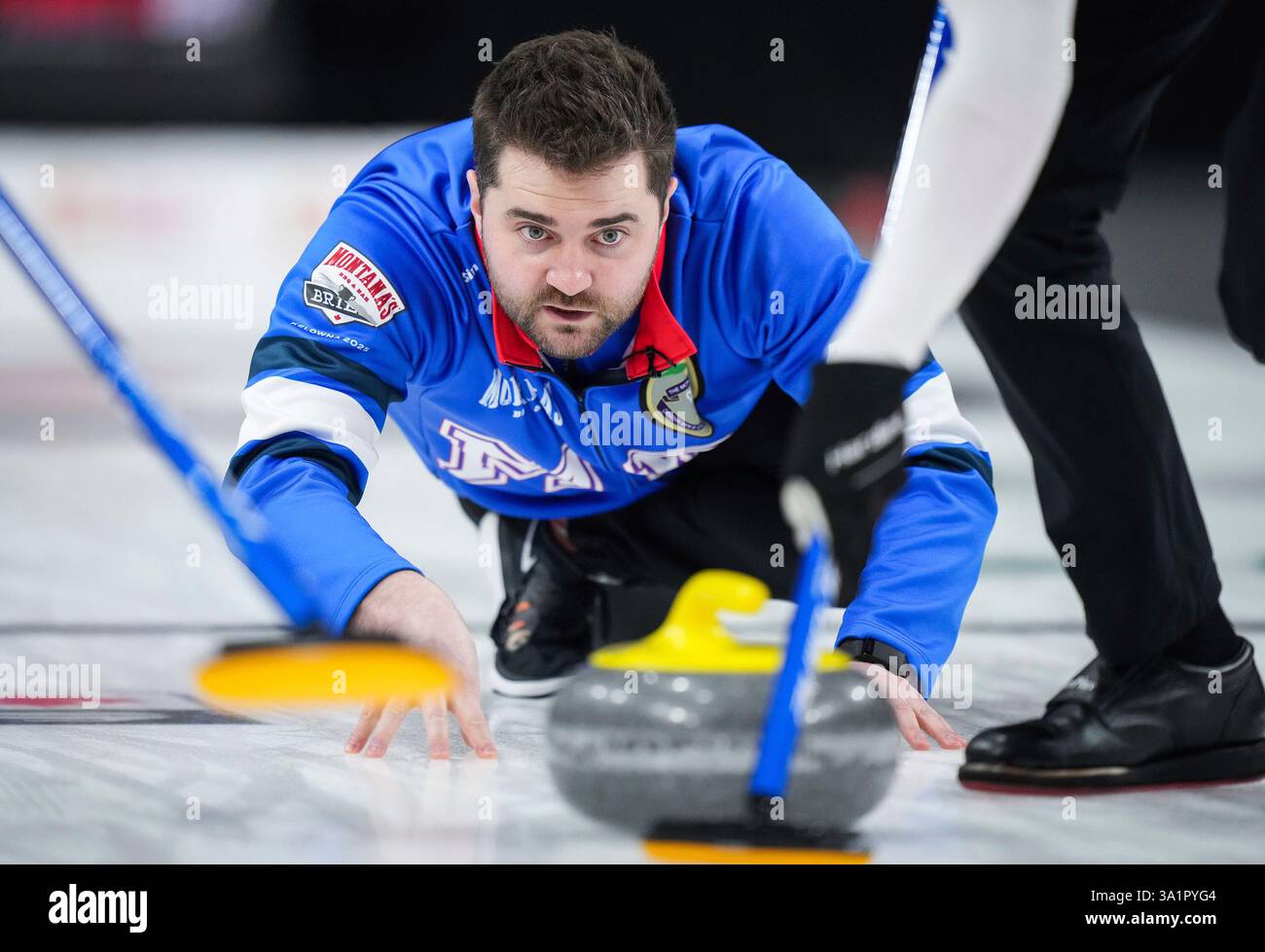 Manitoba-Dunstone skip Matt Dunstone watches his shot while playing ...