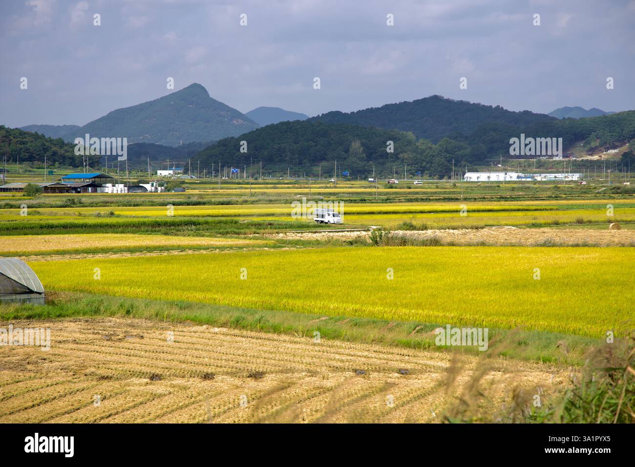 Sunchang County, South Korea - October 4, 2021: A white truck passes ...