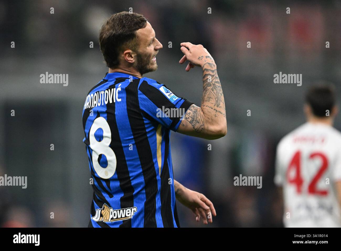 Italy. 8th Mar, 2025. Marko Arnautovic of Inter FC react during the ...