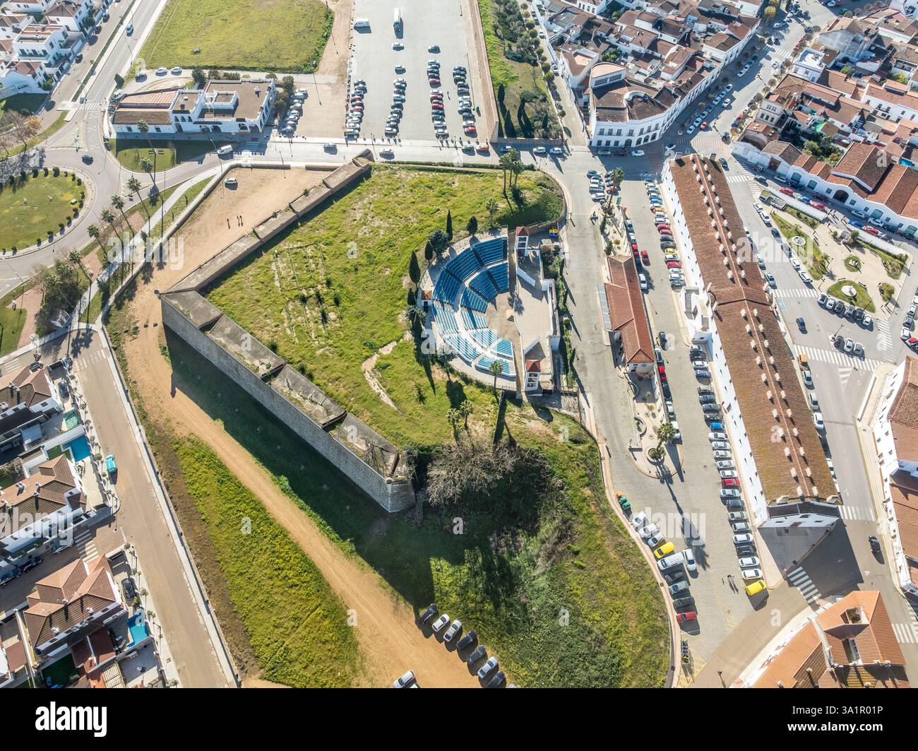 Aerial view of Olivenza's fortifications, a blend of Portuguese and ...