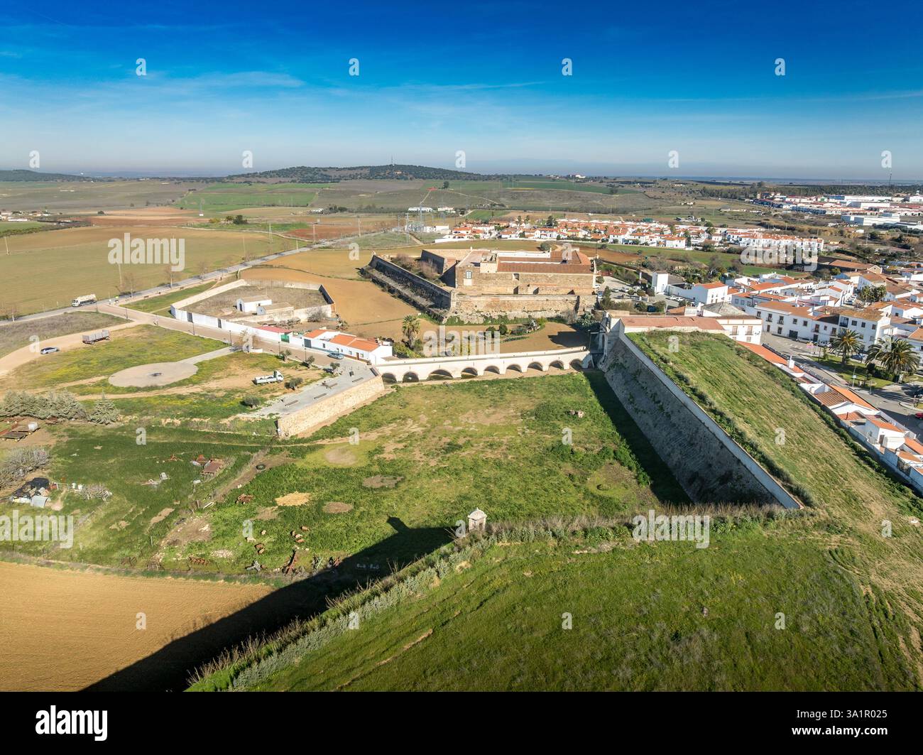 Aerial view of Olivenza's fortifications, a blend of Portuguese and ...