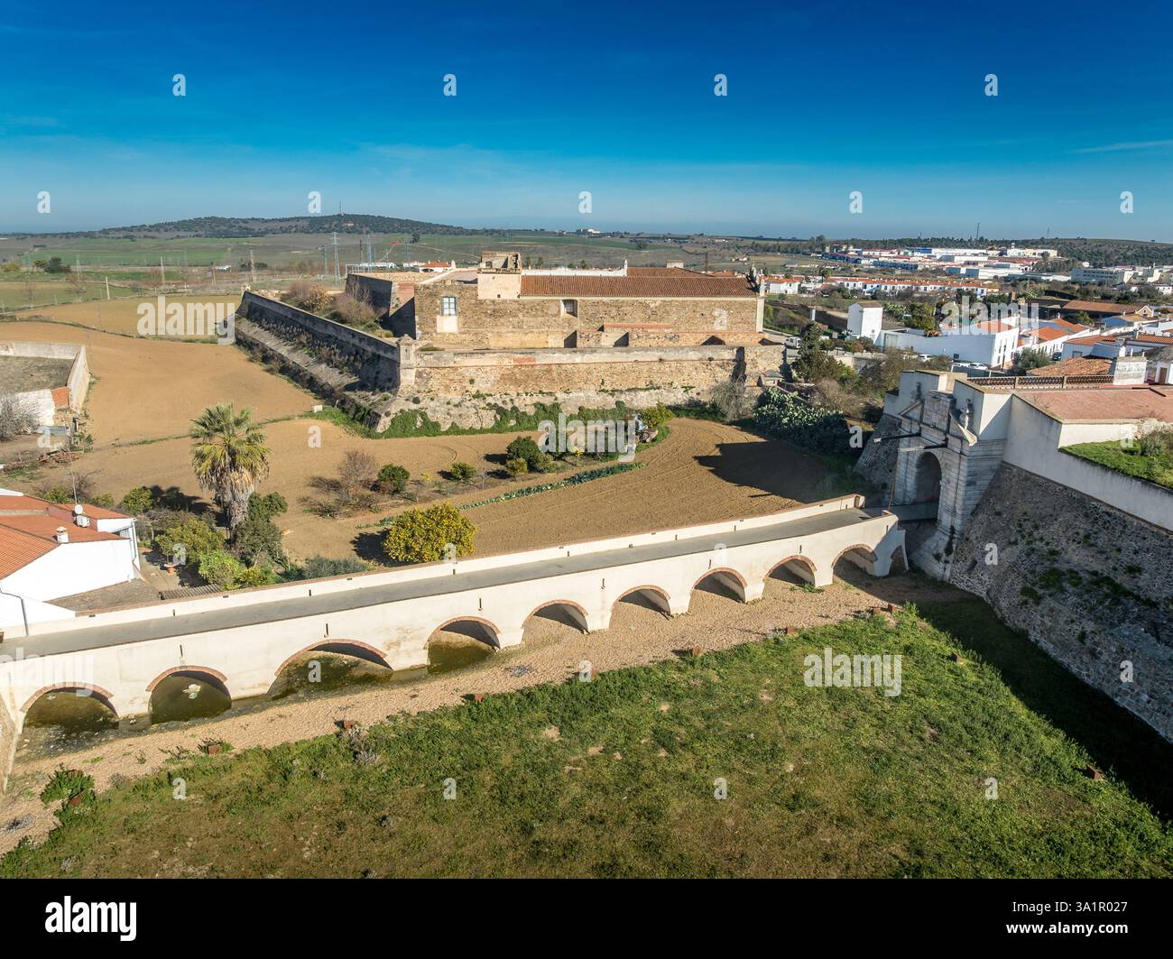 Aerial view of Olivenza's fortifications, a blend of Portuguese and ...