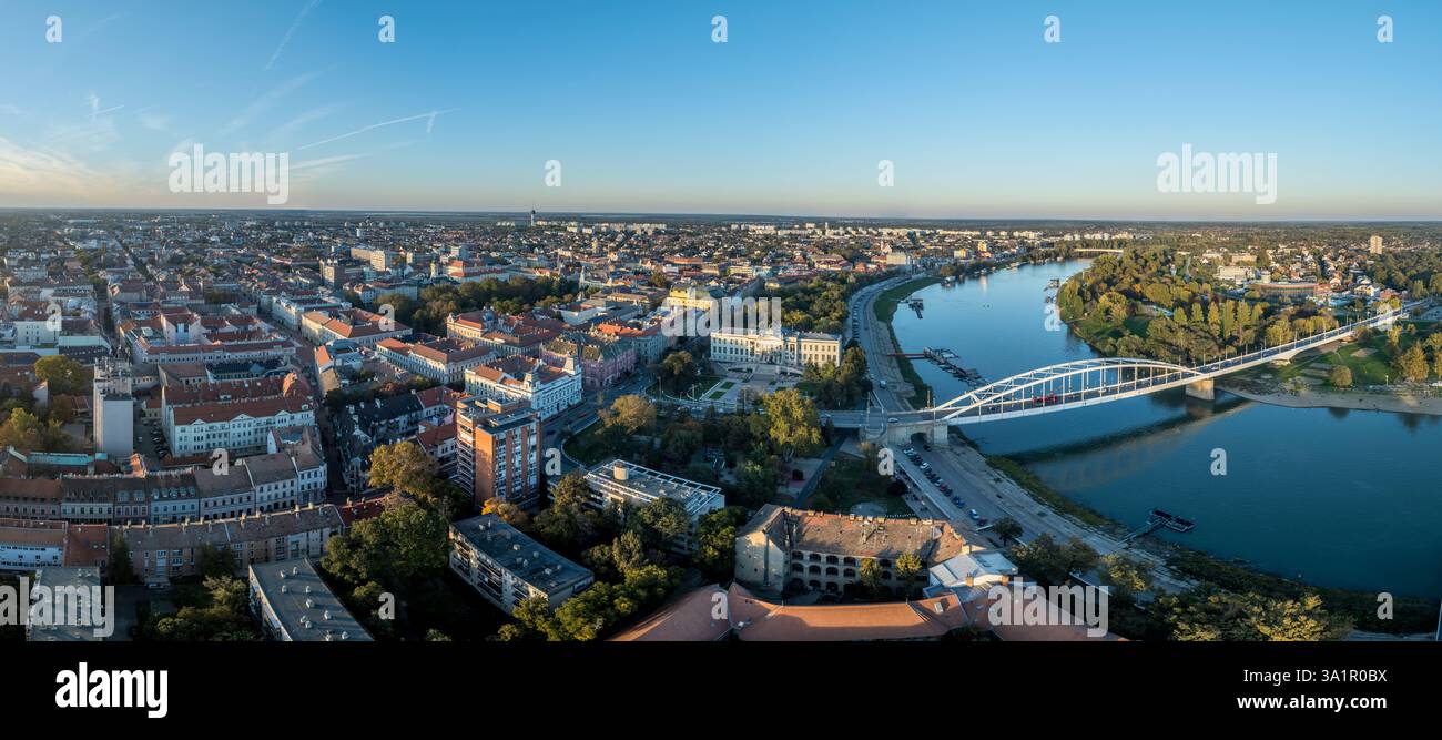 Aerial view of Szeged with Tisza river bridge, Mora museum, downtown ...