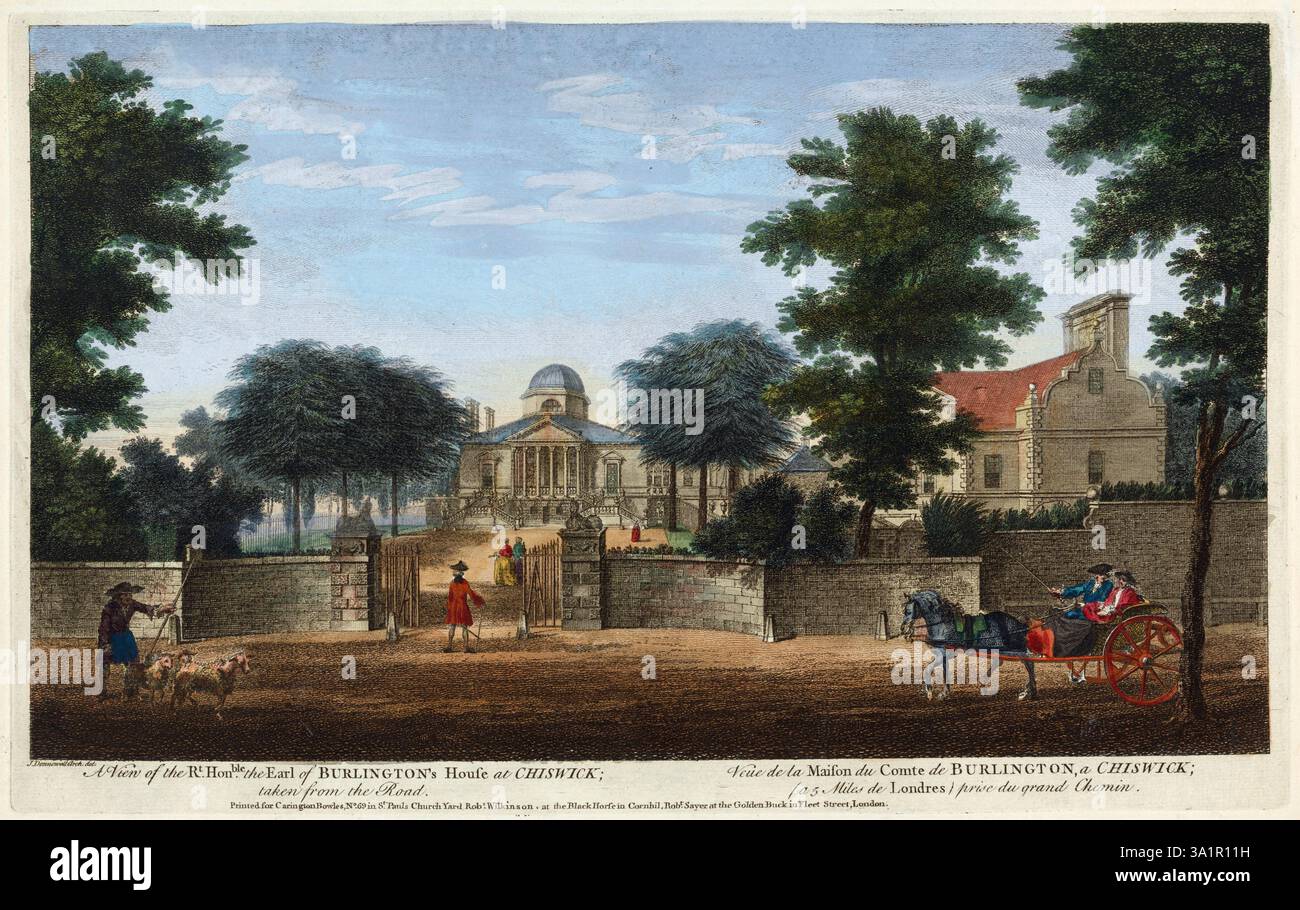 A watercolour print coloured engraving view of the Earl of Burlington's ...