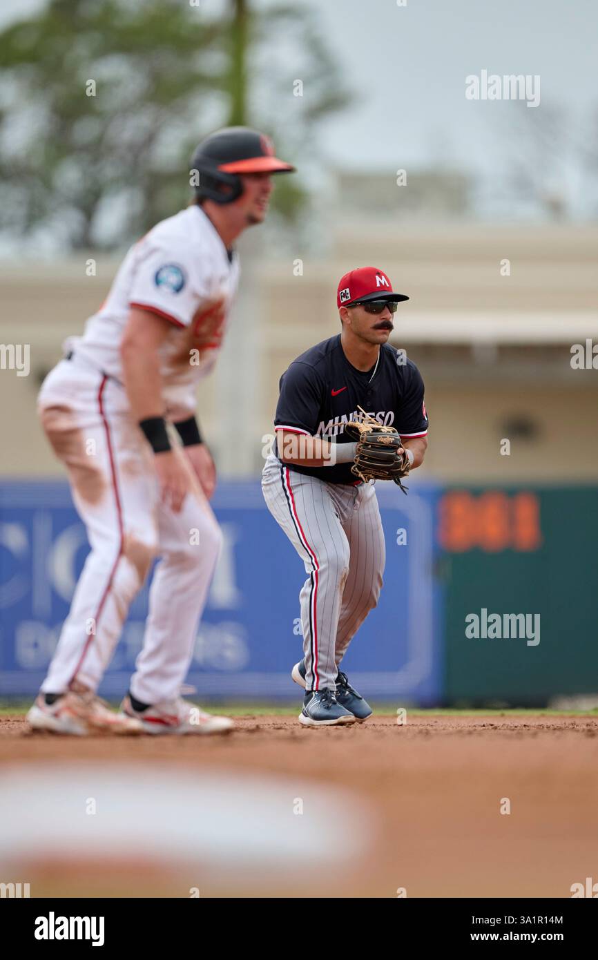 Minnesota Twins second baseman Mickey Gasper (11) holds Adley Rutschman ...