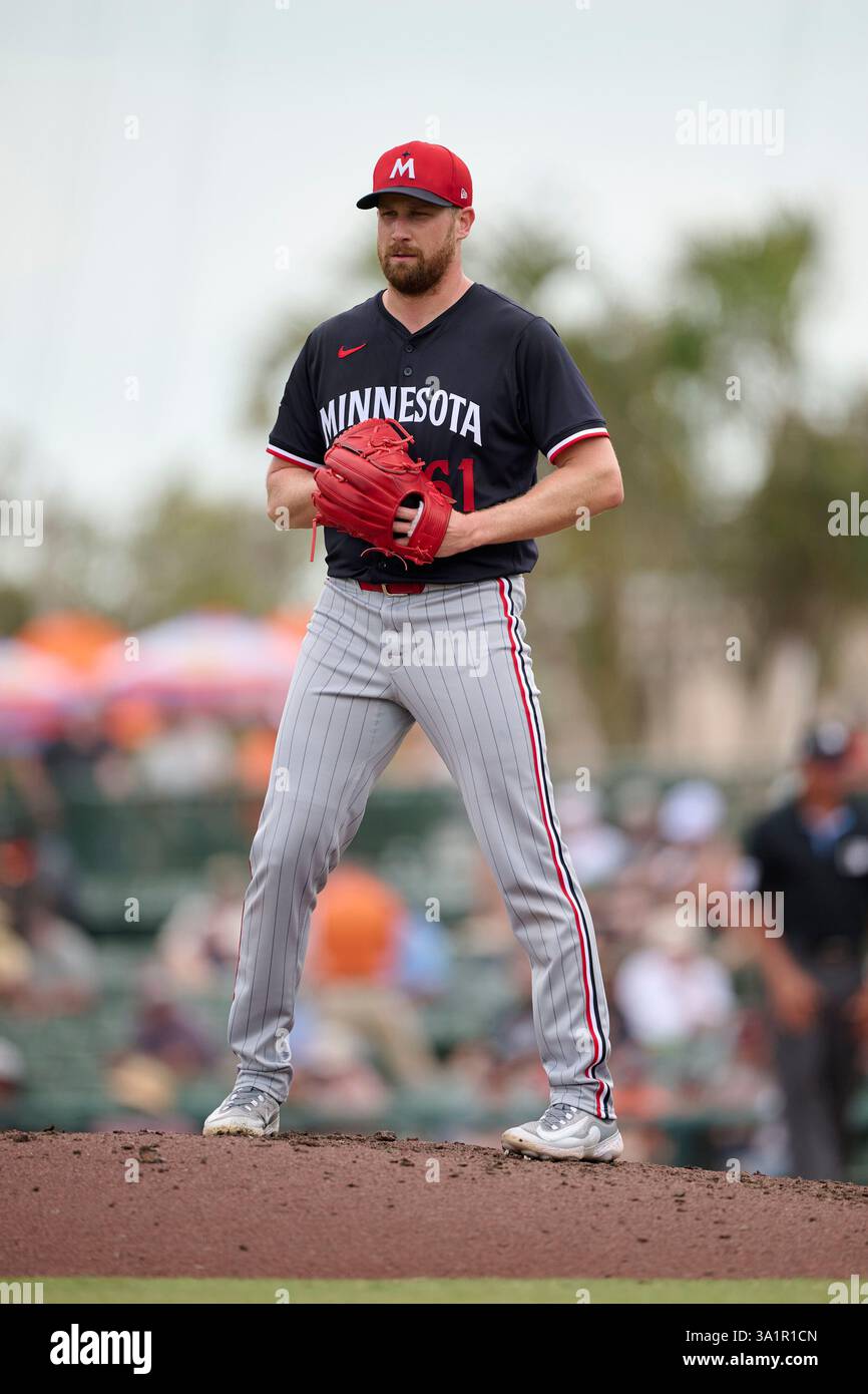 Minnesota Twins pitcher Brock Stewart (61) gets ready to deliver a ...