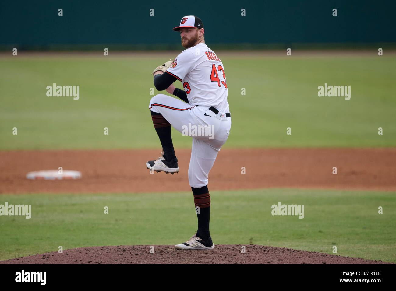 Baltimore Orioles pitcher Bryan Baker (43) delivers a pitch during an ...