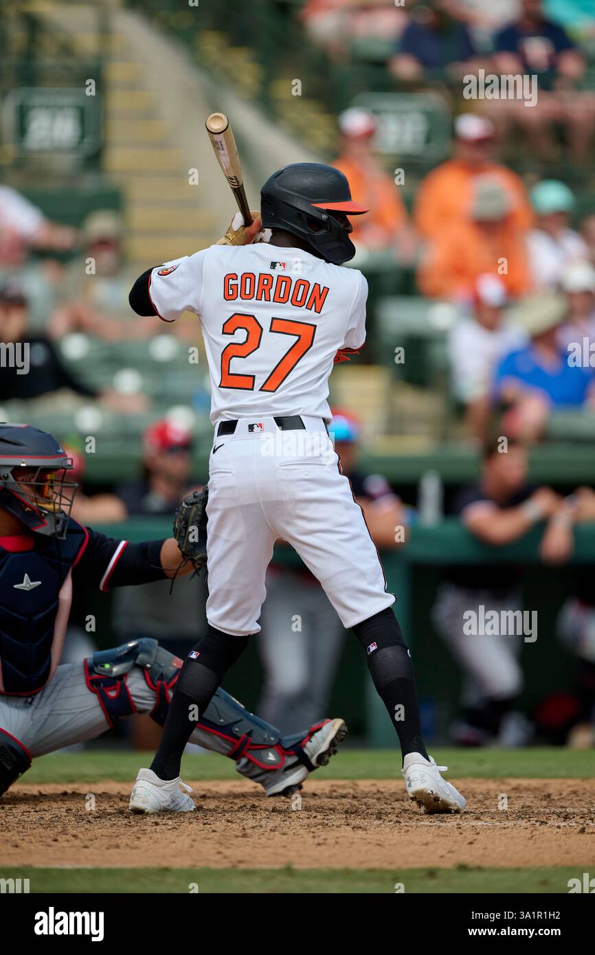 Baltimore Orioles Nick Gordon (27) at bat during an MLB Spring Training ...