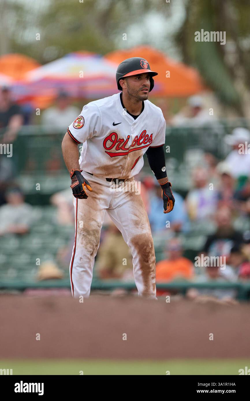 Baltimore Orioles Ramon Laureano (12) leads off first base during an ...