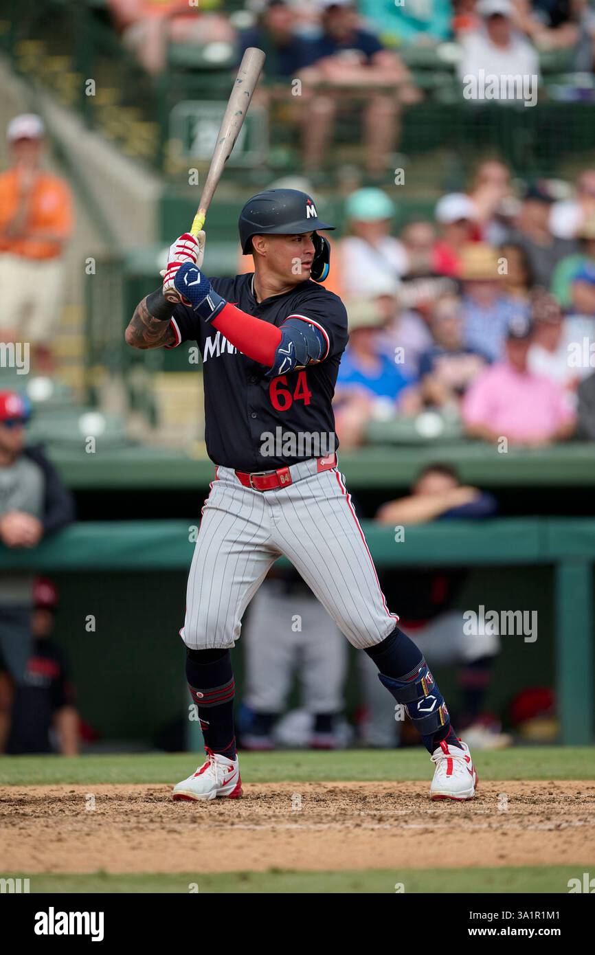 Minnesota Twins Jose Miranda (64) at bat during an MLB Spring Training ...