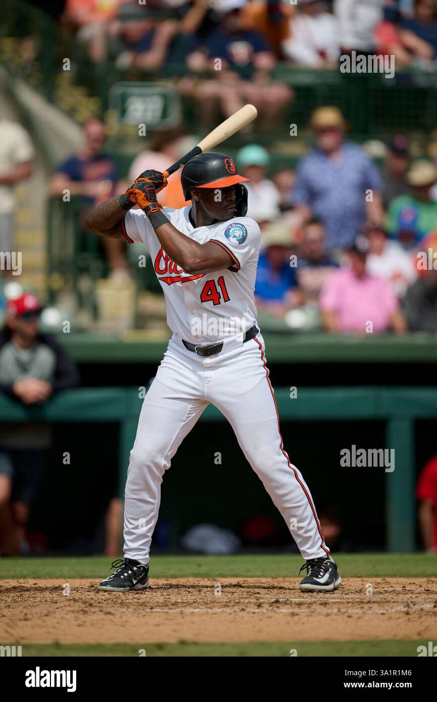 Baltimore Orioles Daz Cameron (41) at bat during an MLB Spring Training ...