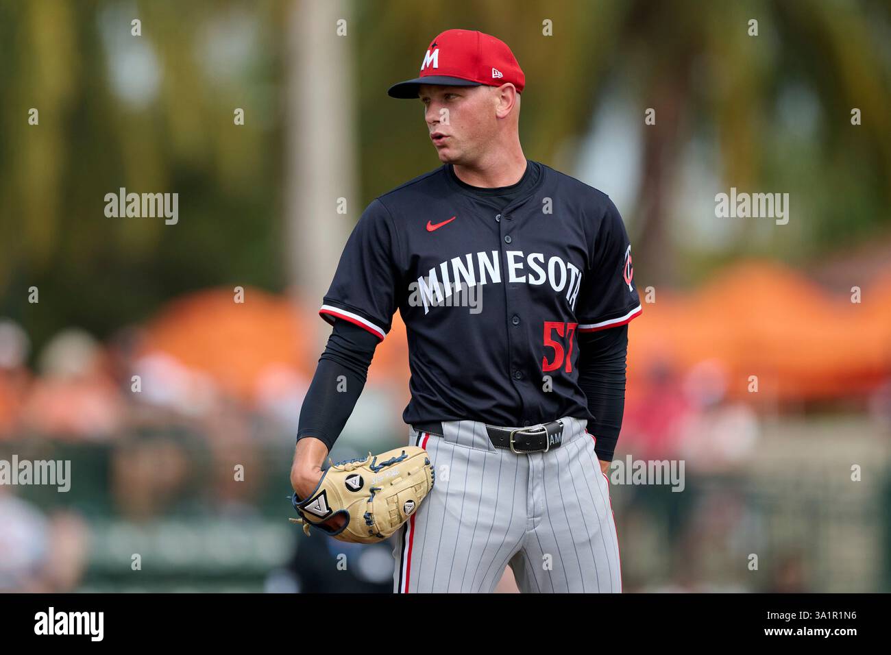 Minnesota Twins pitcher Anthony Misiewicz (57) gets ready to deliver a ...