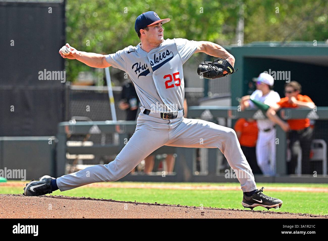 CORAL GABLES, FL - MARCH 09: UConn pitcher Thomas Ellisen (25) pitches ...