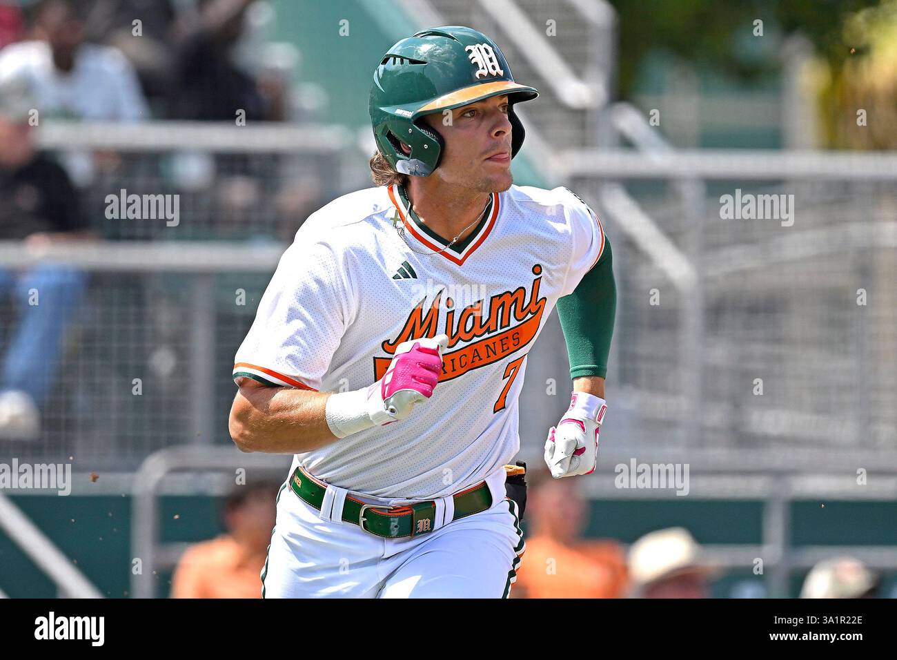 CORAL GABLES, FL - MARCH 09: Miami outfielder Max Galvin (7) runs to ...