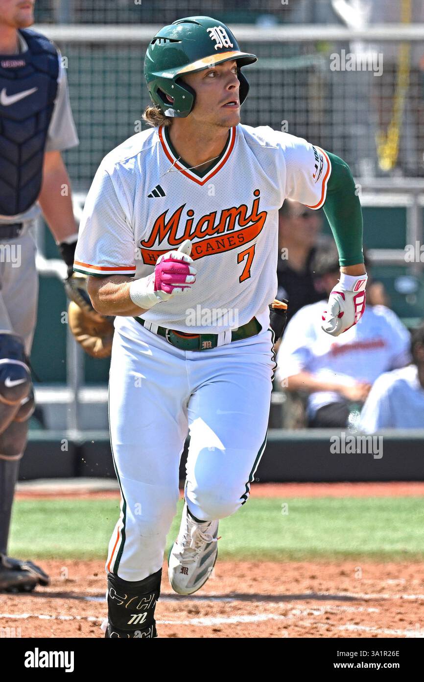 CORAL GABLES, FL - MARCH 09: Miami outfielder Max Galvin (7) runs to ...